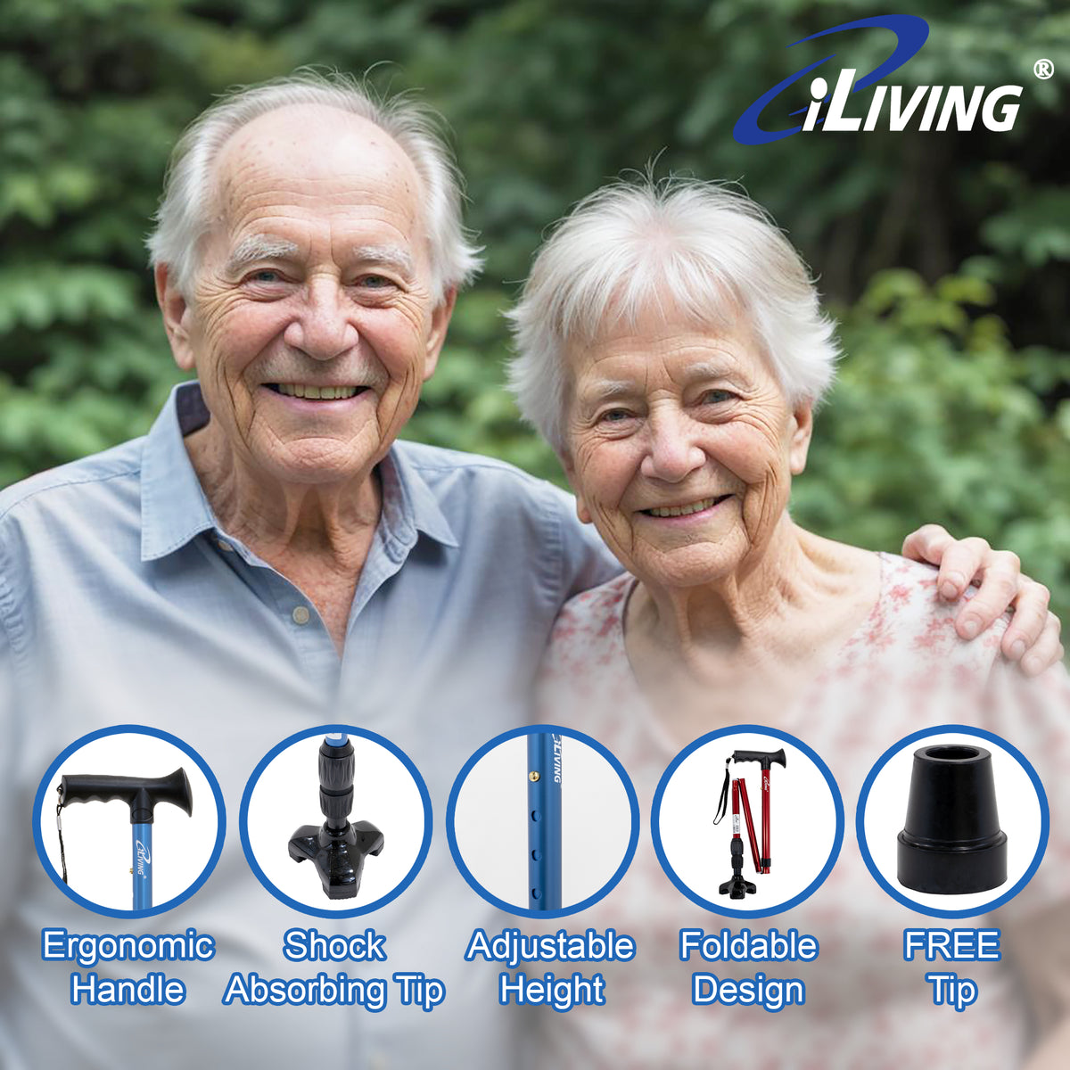 iLiving Walking Cane for Men and Women Foldable, Adjustable, and Free ...